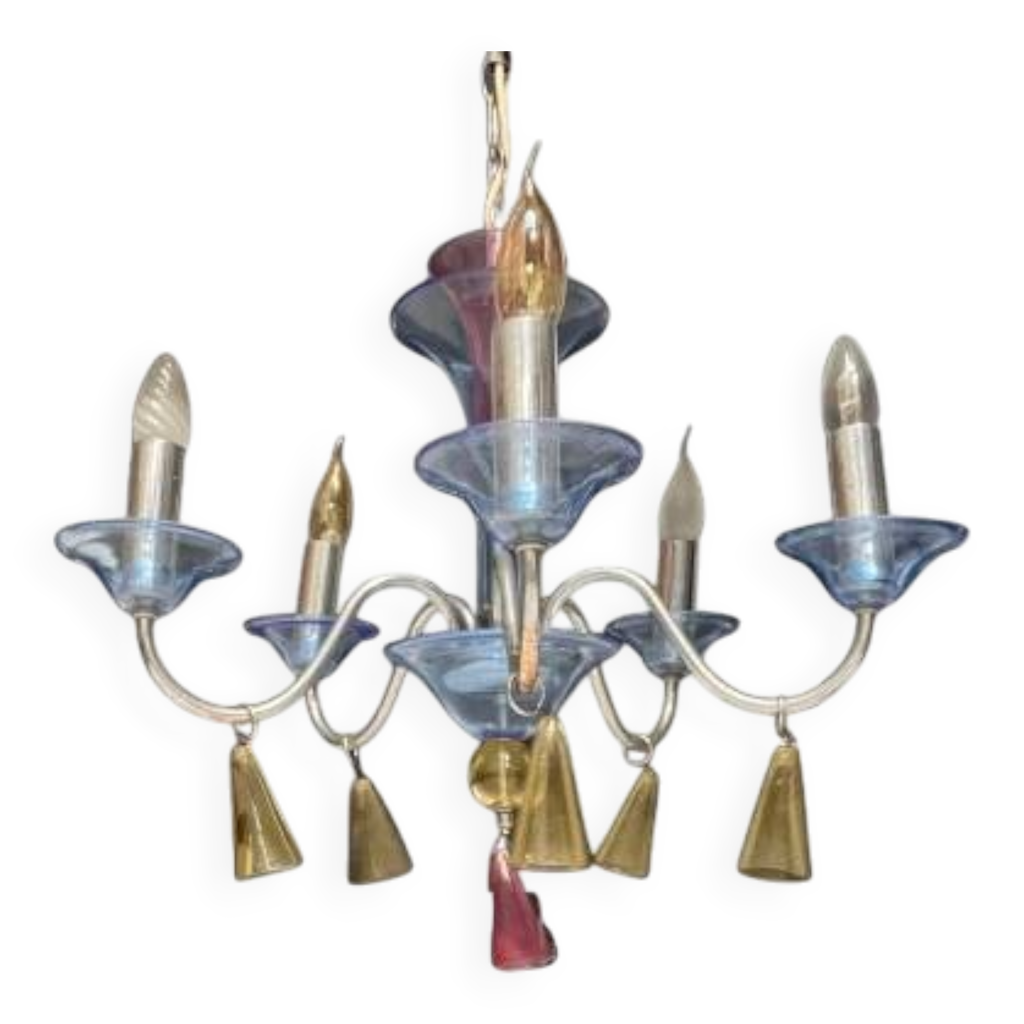 Lustre en métal et verre coloré | Selency