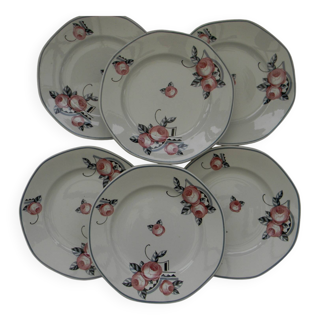 Lot de 6 assiettes plates en faïence de SARREGUEMINES. Modèle BERYL ...