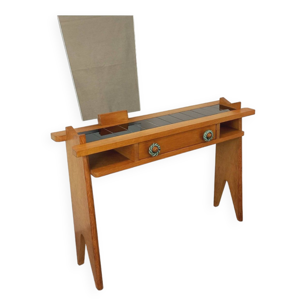Console coiffeuse avec miroir vintage Guillerme et Chambron en chêne massif et céramique des ...