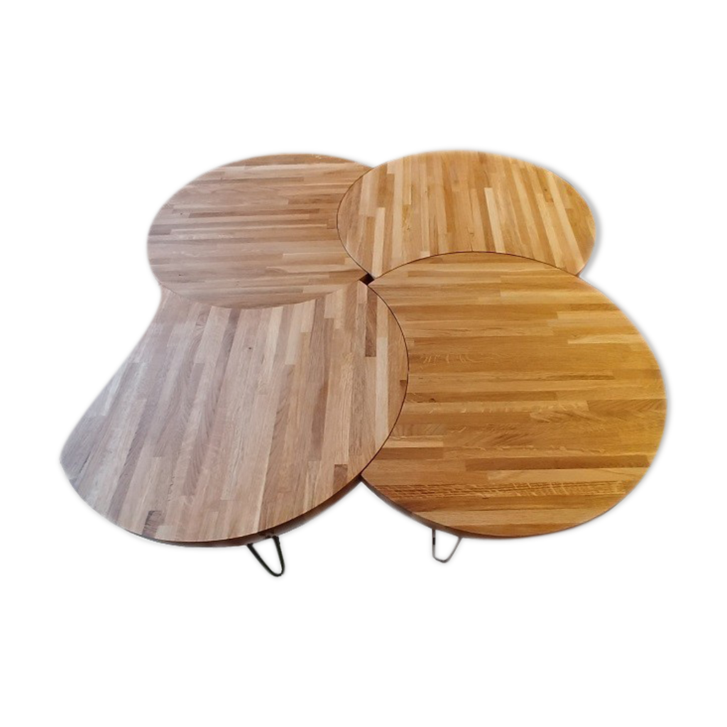 Table basse modulaire en bois massif "trèfle à 4 feuilles" | Selency