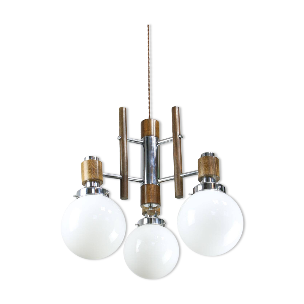 Lustre scandinave en métal chromé et opaline, 1960s | Selency