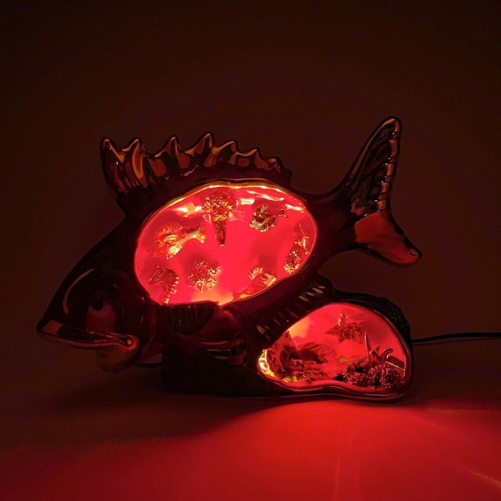 Lampe poisson barbotine XXL Vallauris double ouverture | Selency