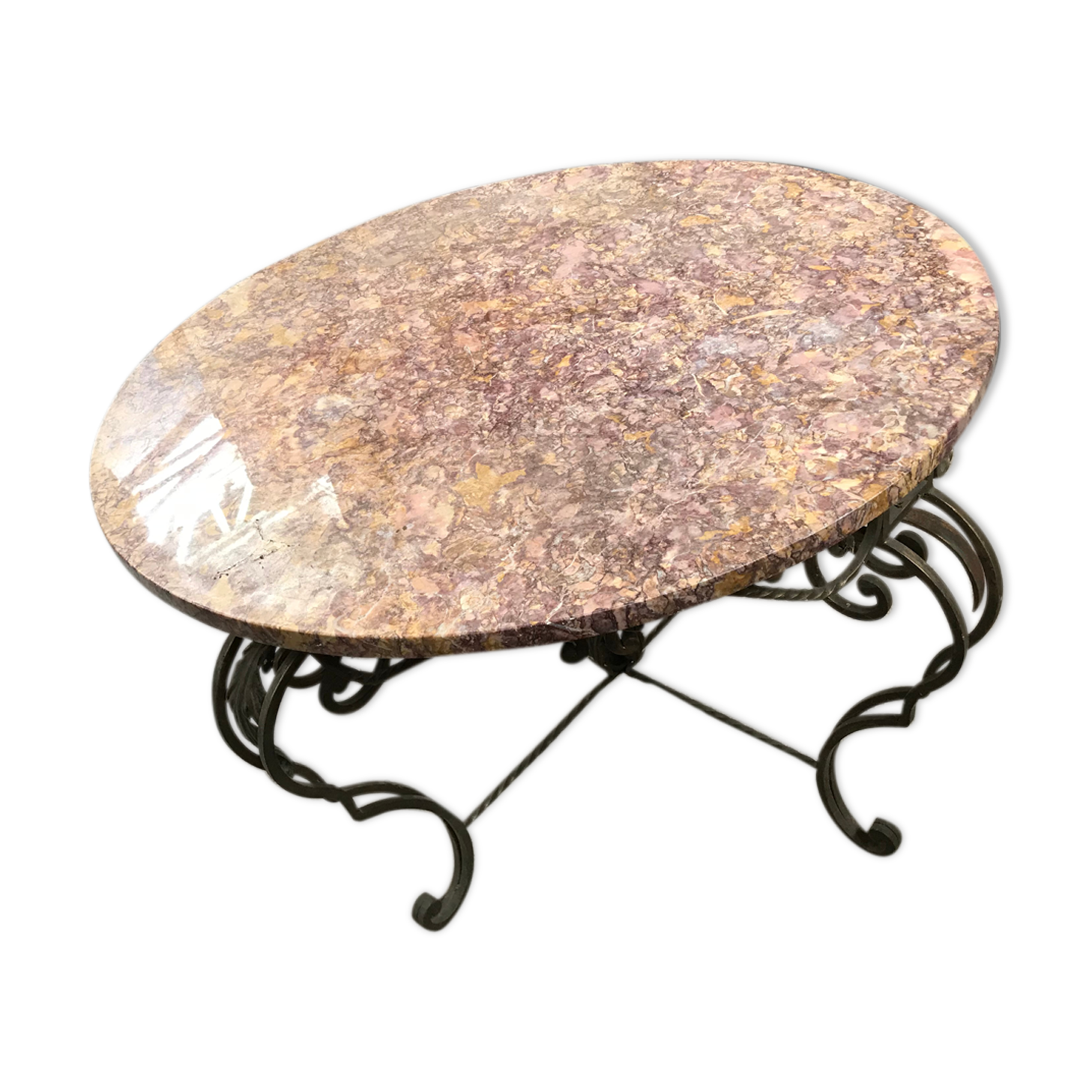 Table basse en marbre et fer forgé | Selency