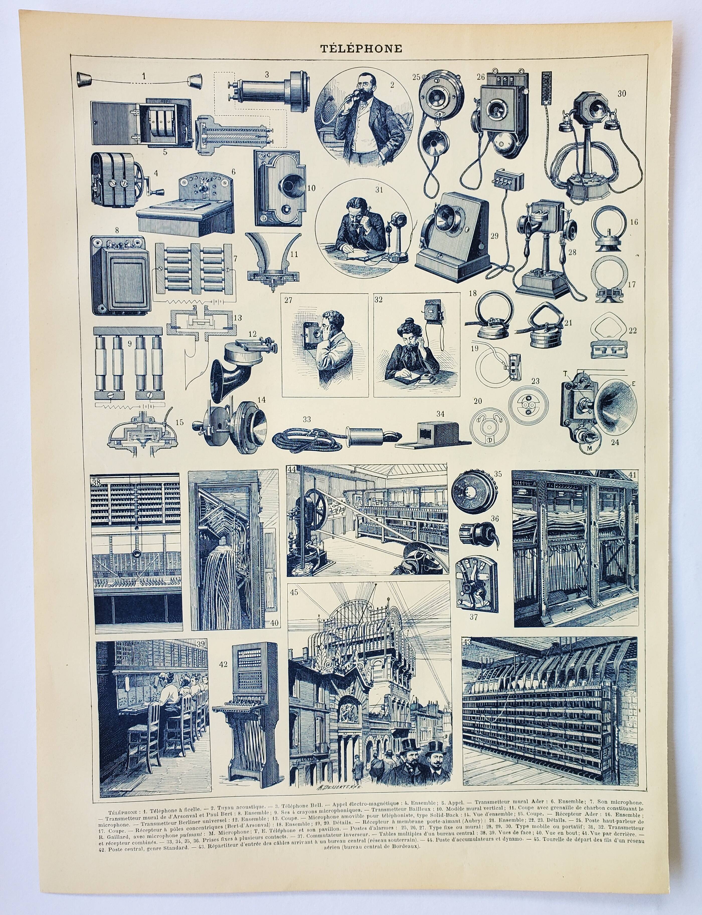 Old engraving 1898, Old telephone, communication • Lithograph, Original ...