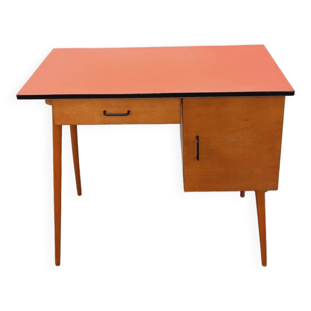 Bureau Baumann vintage en bois et formica des années 50 | Selency