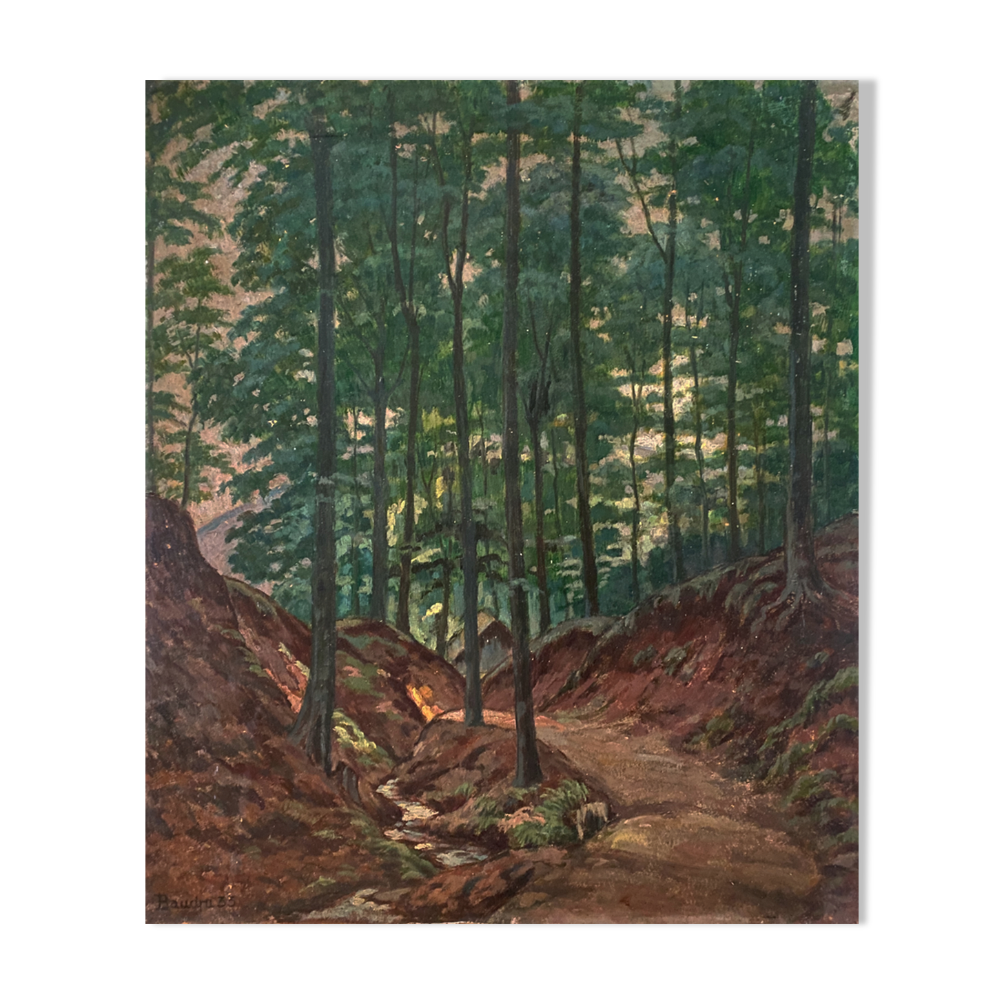 Tableau "Chemin ensoleillé en sous bois" signé Baudru 1933 | Selency