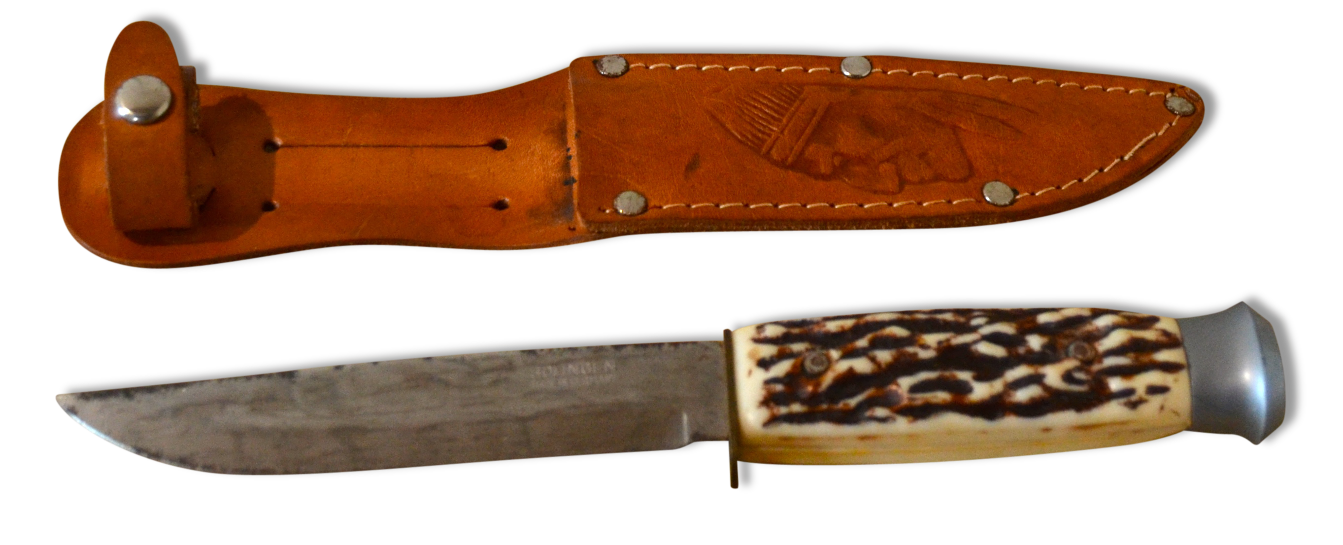 Couteau de chasse SOLINGEN , made in GERMANY , et son fourreau en cuir ...