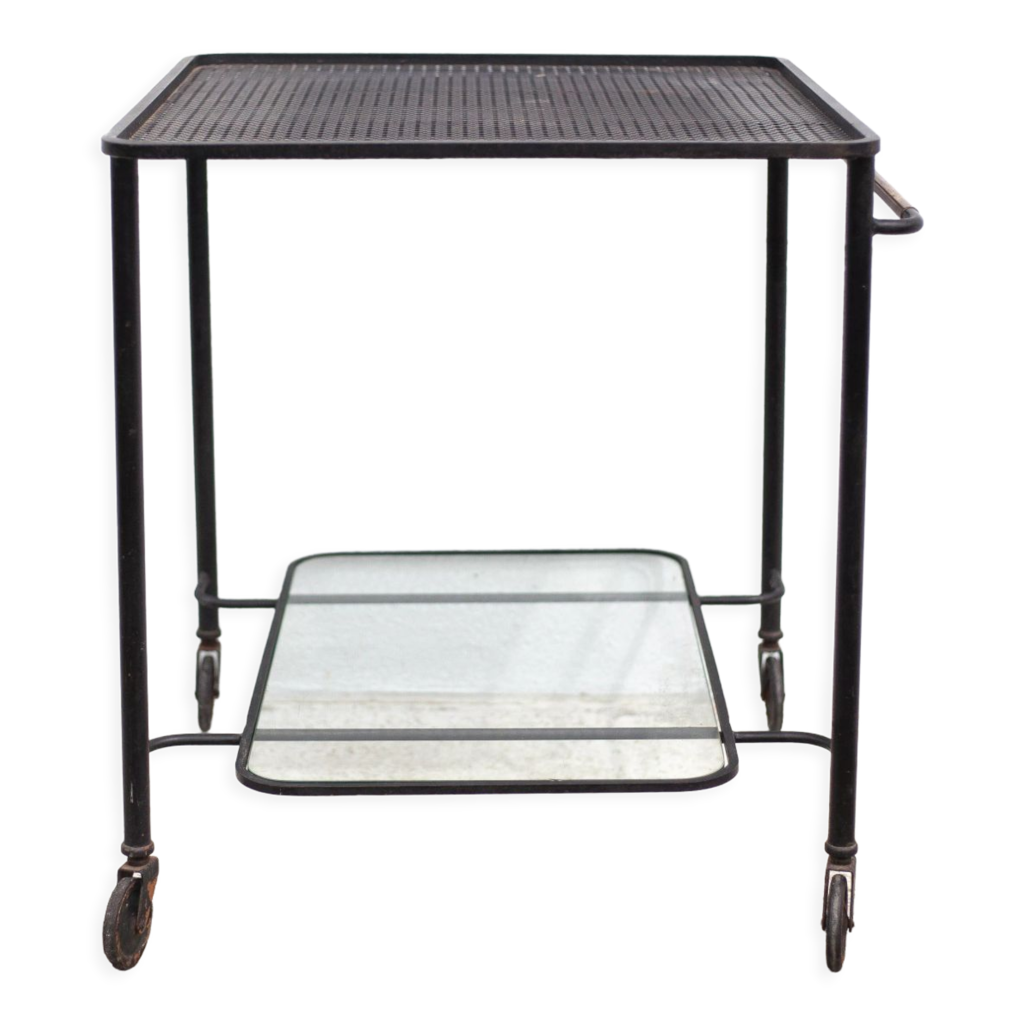 Table roulante Mathieu Matégot, desserte acier et laiton, années 50 | Selency