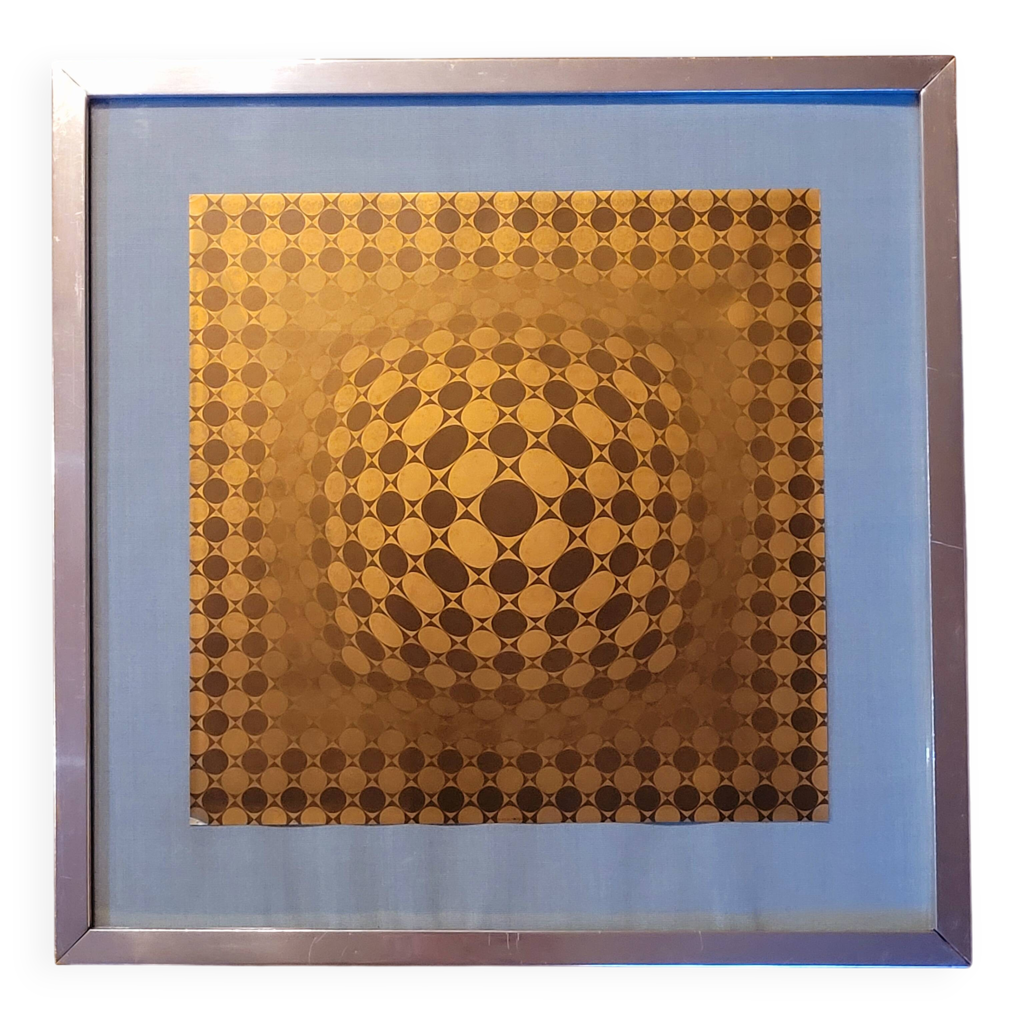 Ancien tableau vintage signé Vasarely Vega JG années 60 | Selency