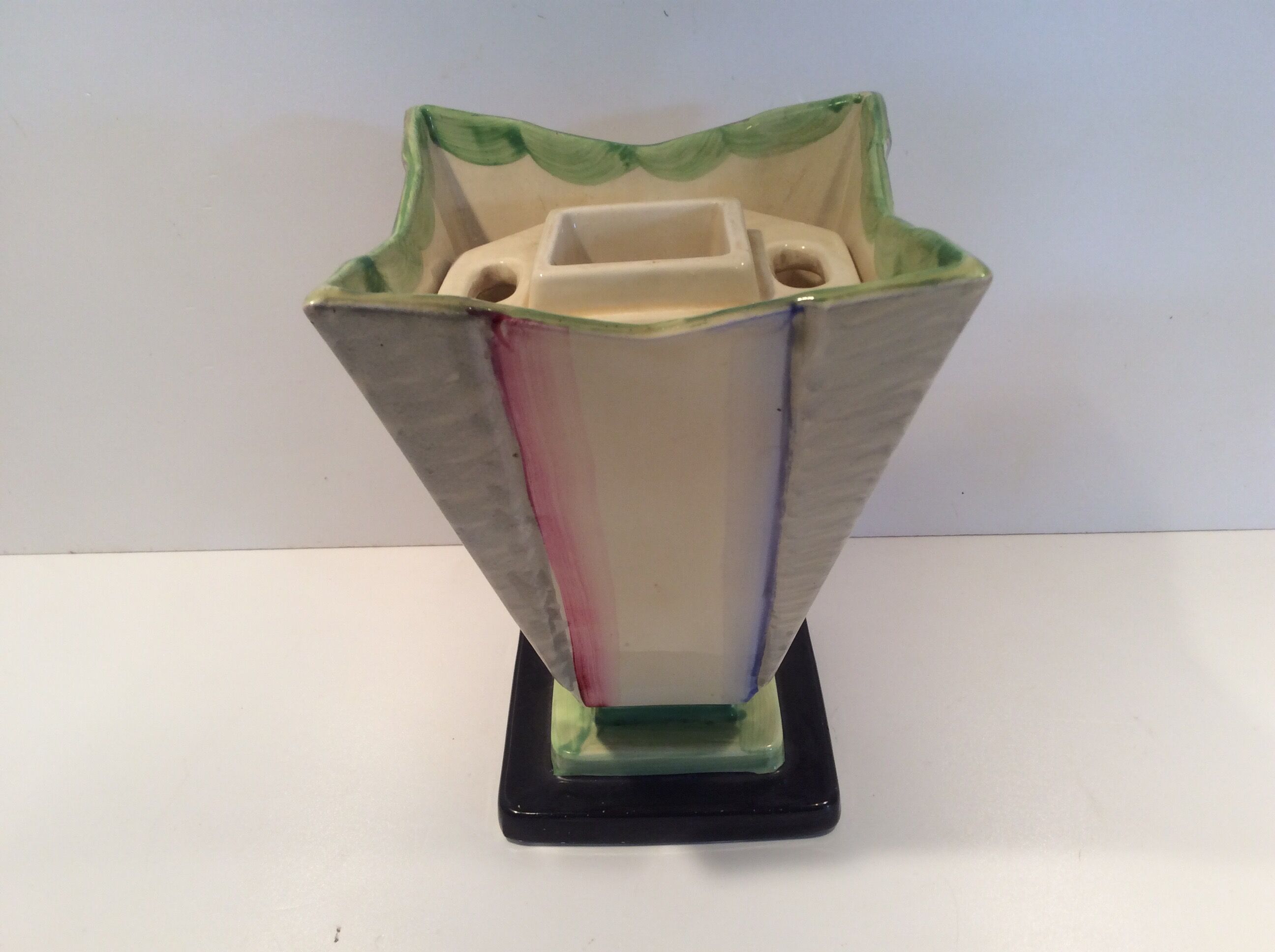 Hand painted art deco vase by Myott and son with flower holder in the ...