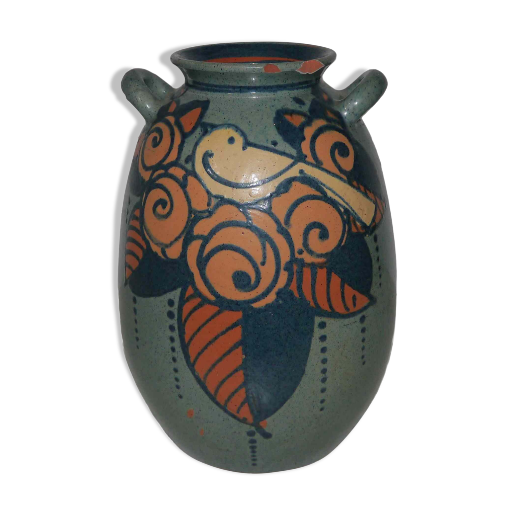 Vase ancien en terre cuite émaillée art nouveau « Paul Jacquet » | Selency