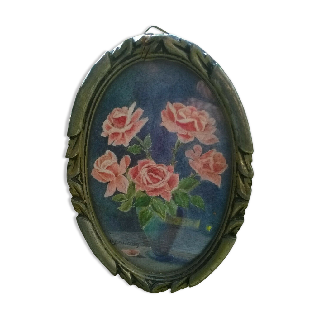 Tableau miniature "vase de roses" | Selency