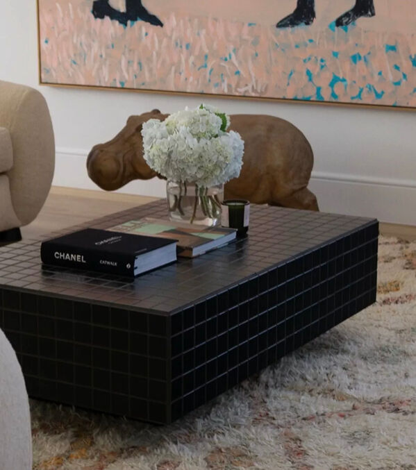 Table basse carrelage mosaïque noir mat et joint noir | Selency