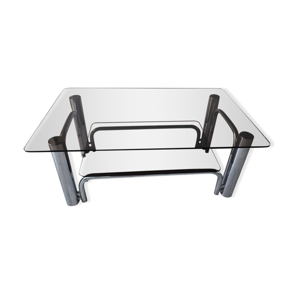 Table basse chrome et verre fumé | Selency