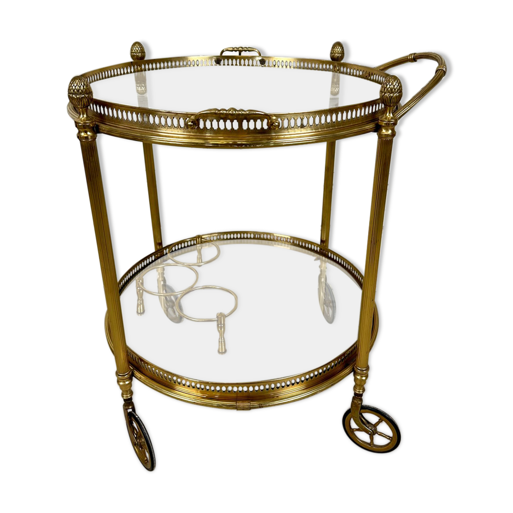 Table desserte roulante ronde doré | Selency