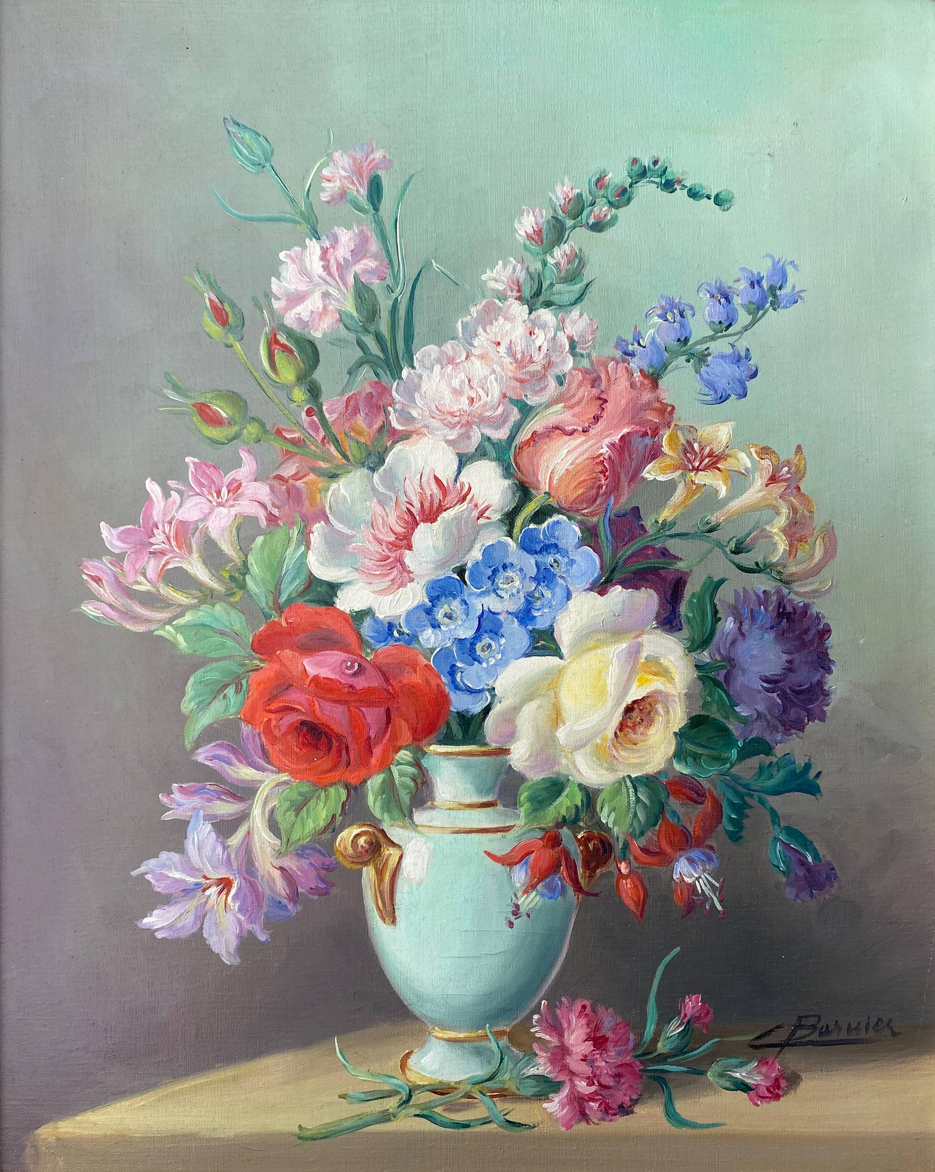 Tableau "Bouquet de fleurs au vase" HST signée C Barnier + cadre | Selency