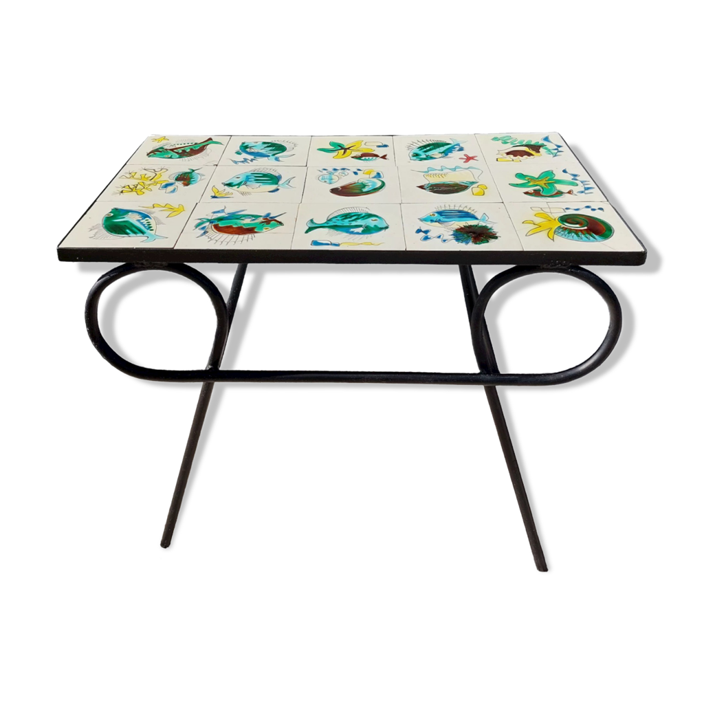 Table basse fer forgé et carrelage | Selency
