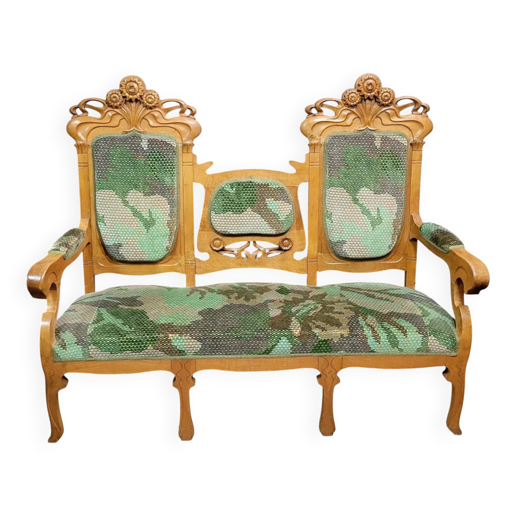 Dans l'esprit des formes d'Alfonce Mucha : banquette époque Art Nouveau ...