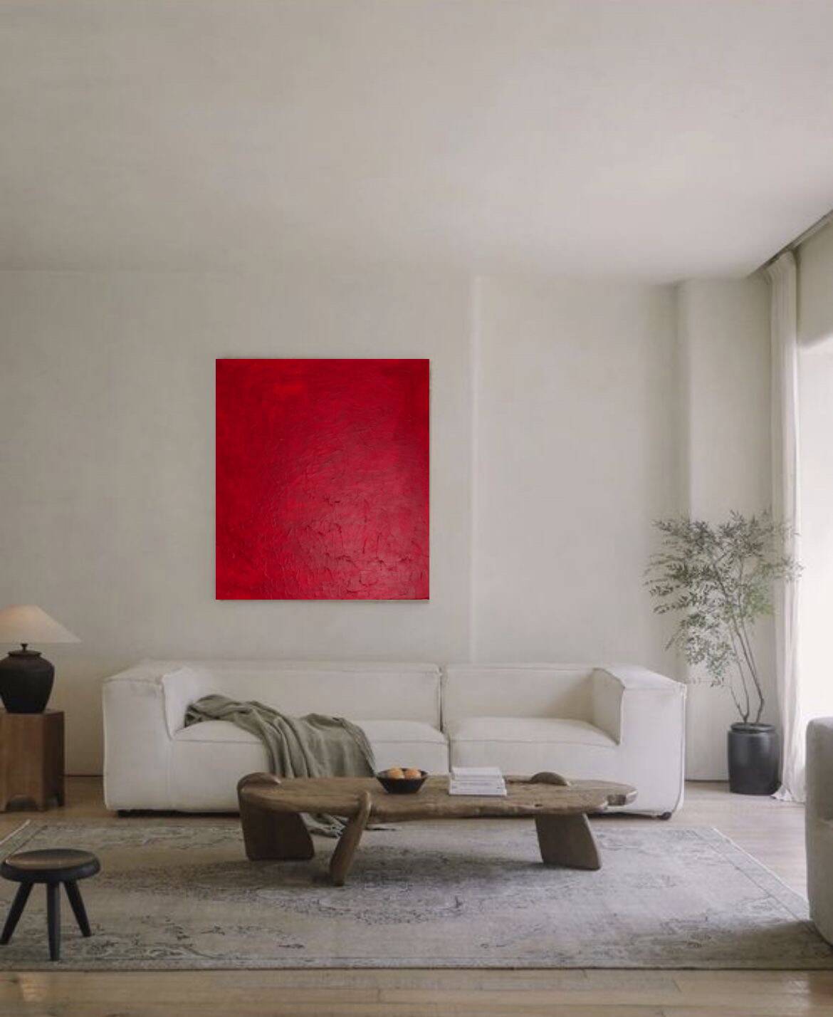 Abstrait rouge sang texturé sur chassis 100x81cm | Selency