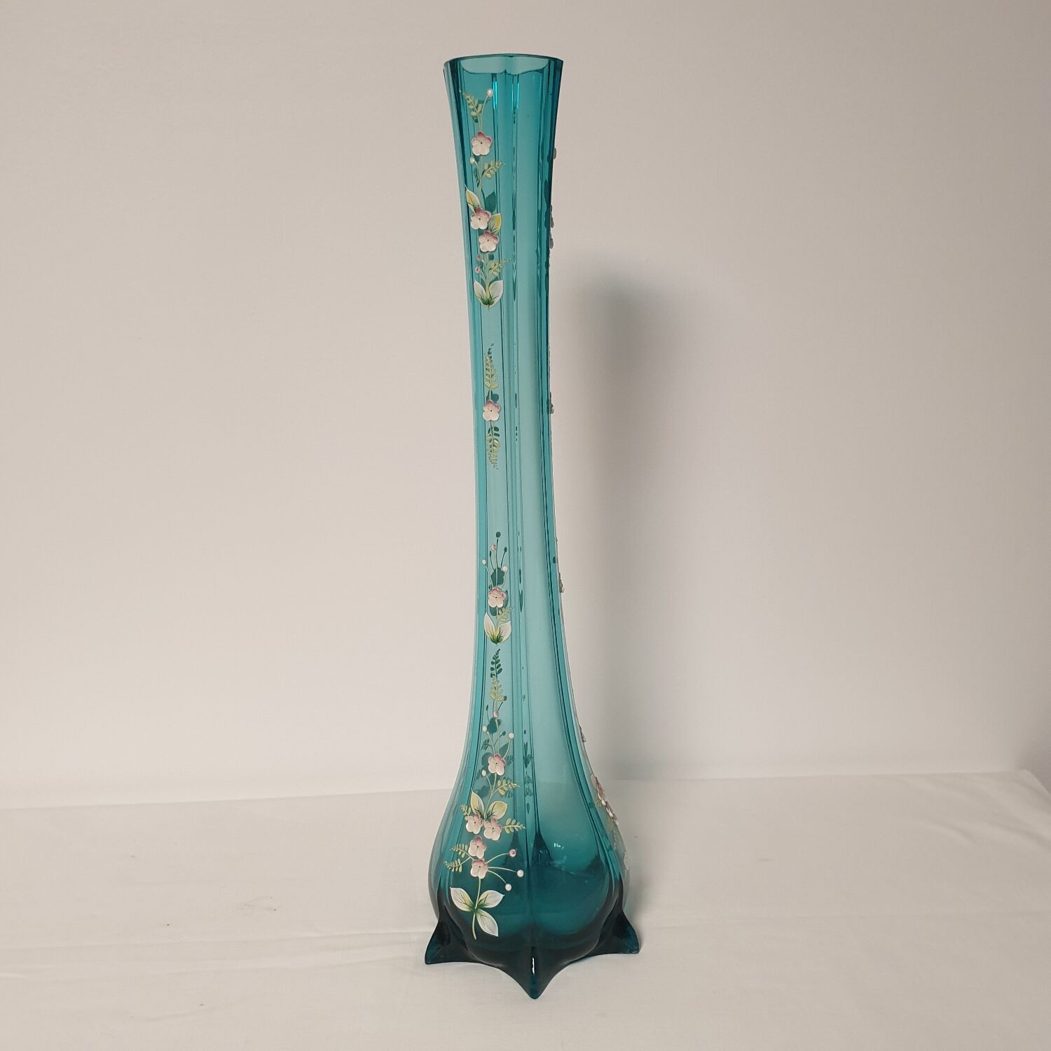 Vase soliflore en verre bleu émaillé | Selency