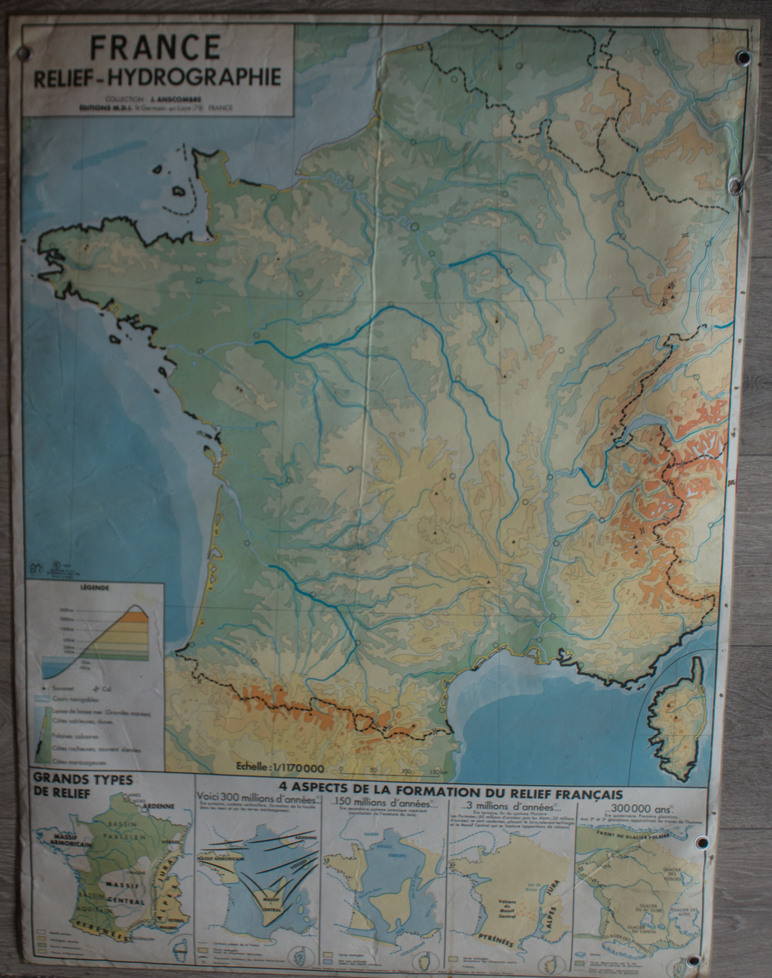 Carte de France, relief-hydrographie | Selency