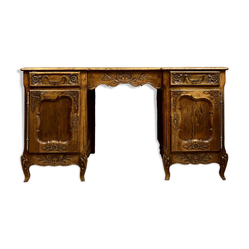 Bureau style Louis XV à caissons en chêne massif vers 1900 | Selency