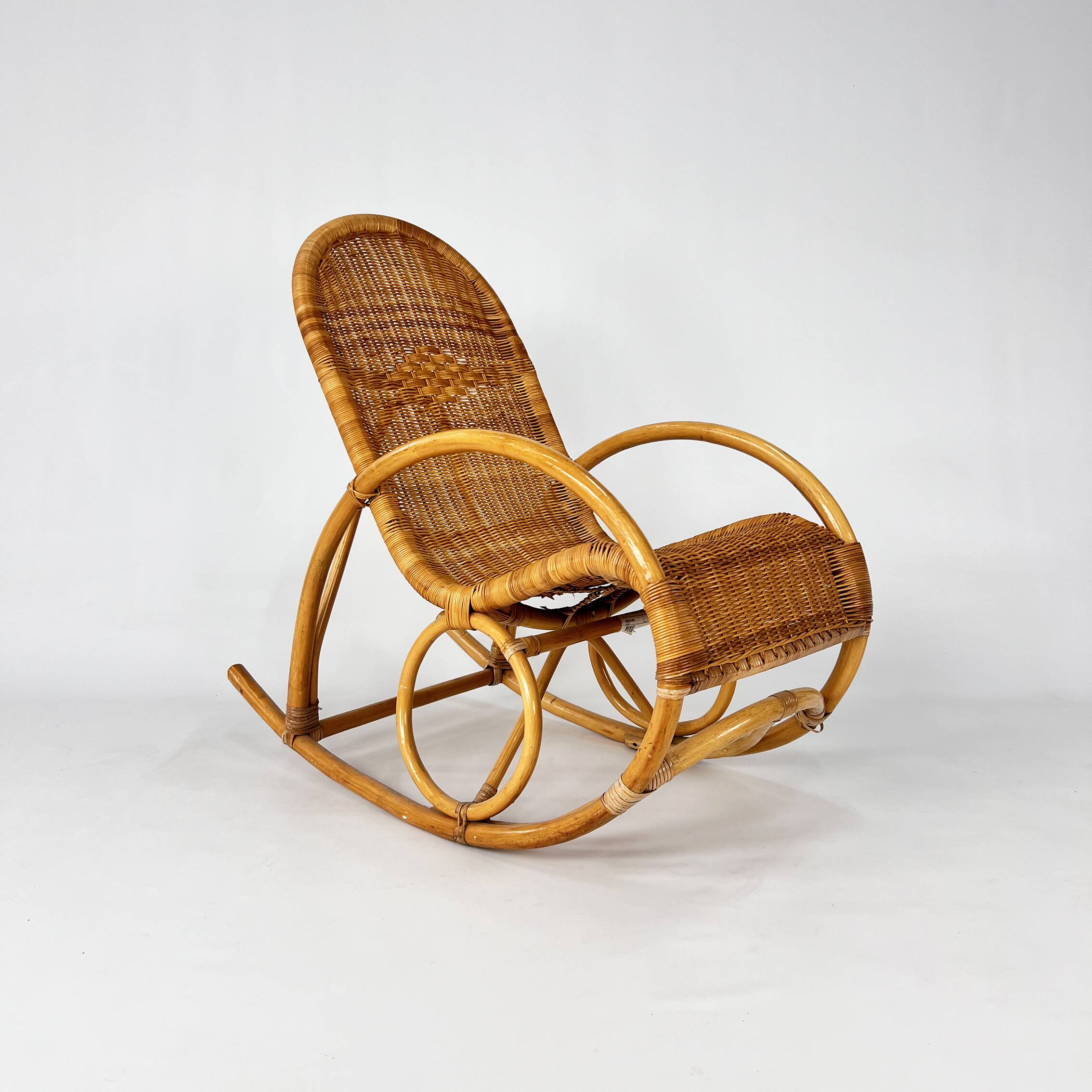 Rocking chair en bambou et rotin, 1970s | Selency