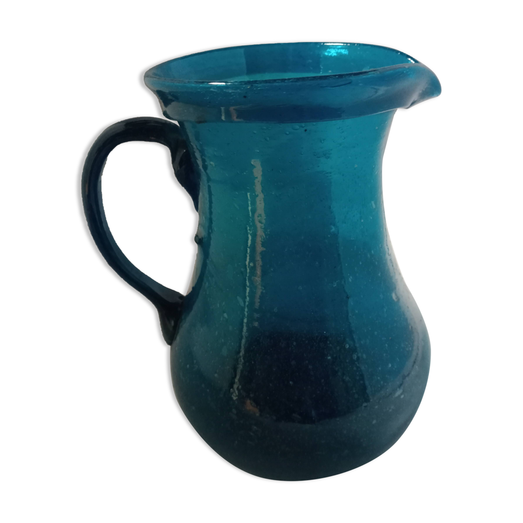 Pichet en verre bullé bleu | Selency