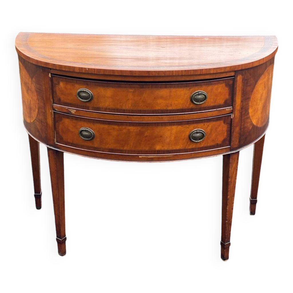 Commode console demi lune vintage bois et marqueterie Louis XVI | Selency