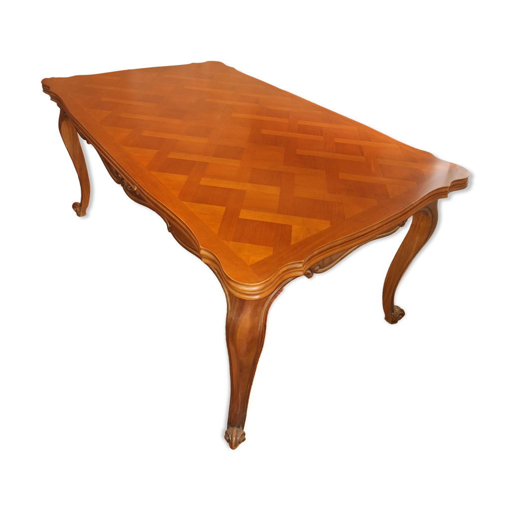 Table extensible de style Louis XV en merisier massif et marqueterie | Selency