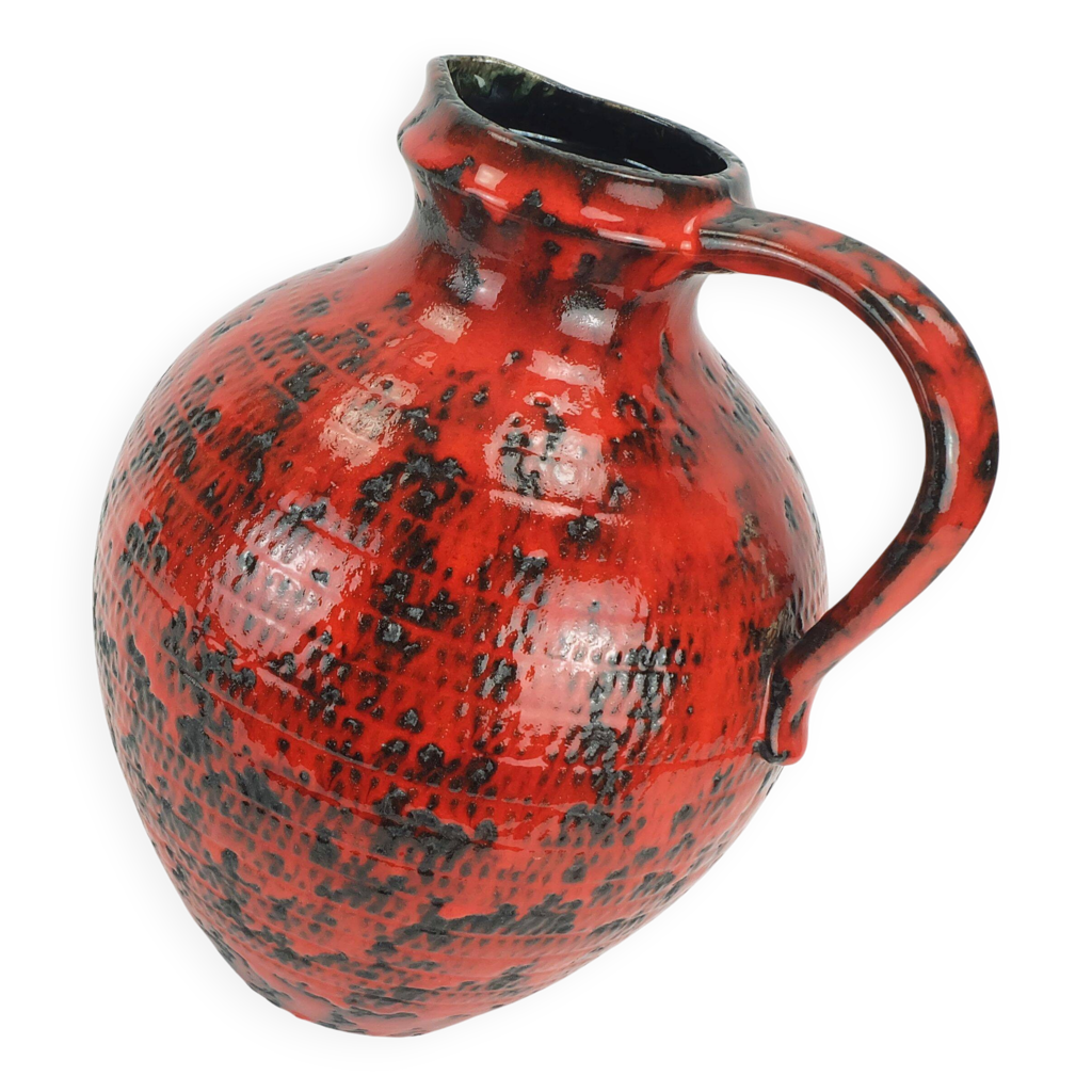 grand vase des années 1960 fohr-keramik modèle 490-30 noir rouge décor ...
