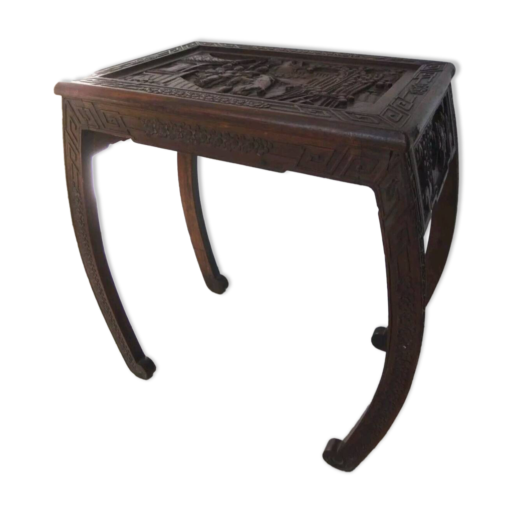 Console ou table chinoise en bois sculpté ee personnages vers 1900 | Selency