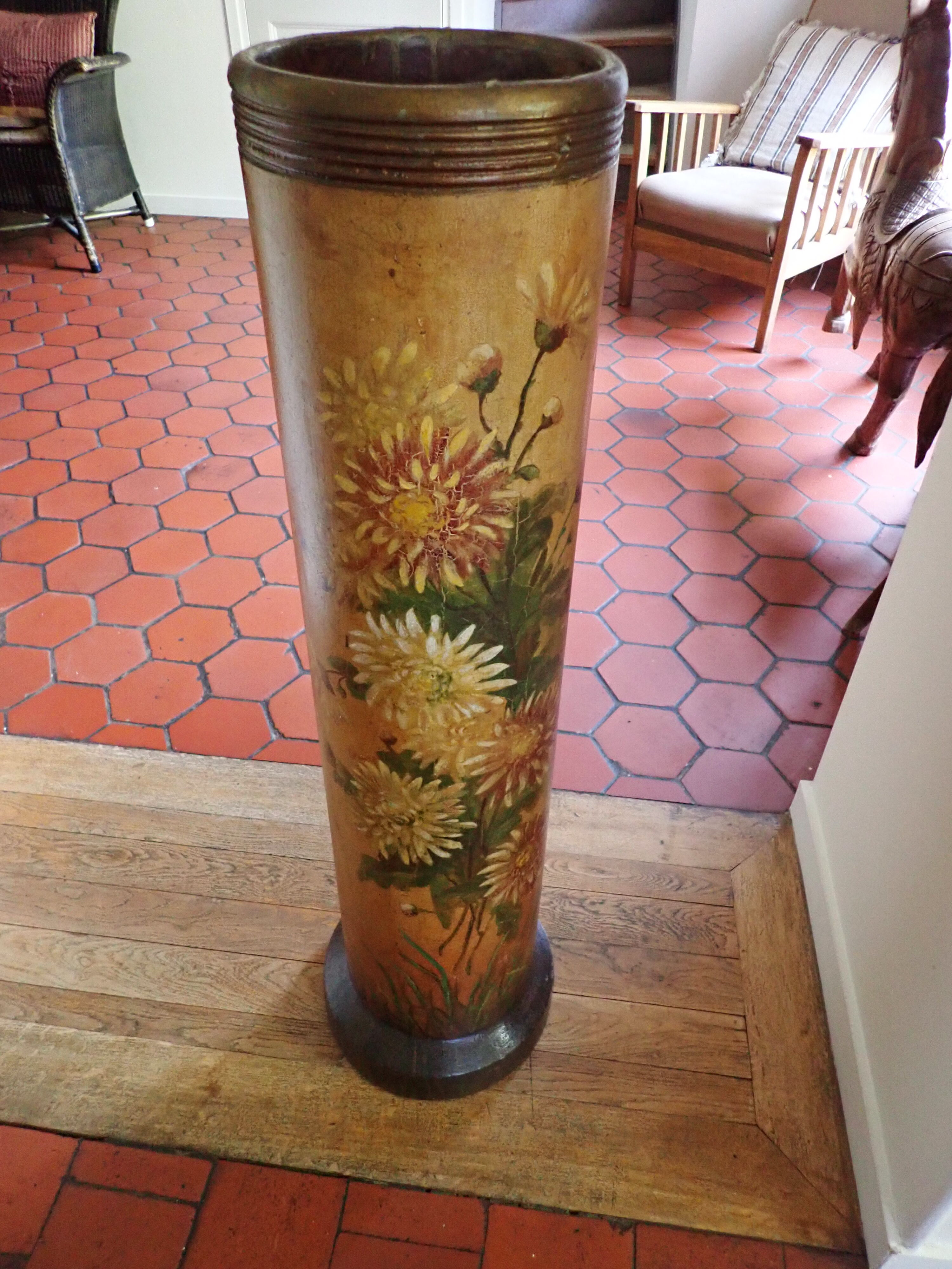 Colonne ancienne céramique peinte aux tournesols . Style Art Déco | Selency