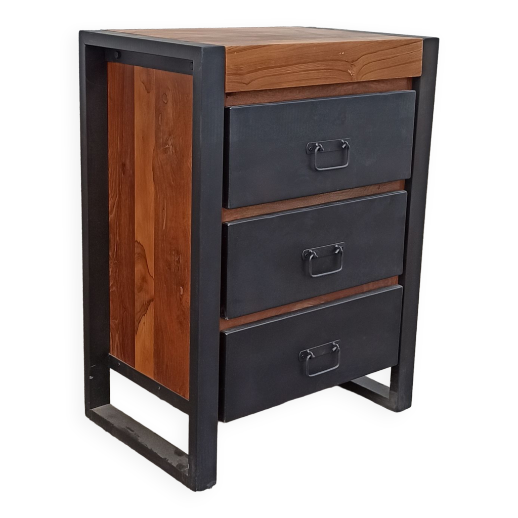 Meuble d'appoint en bois avec tiroirs métalliques | Selency