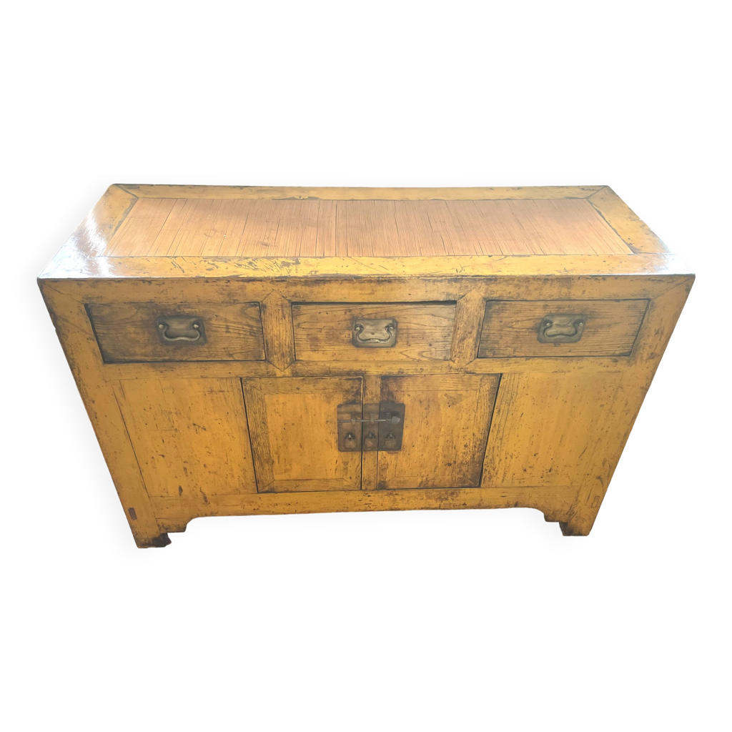 Meuble chinois authentique - bois massif - jaune | Selency