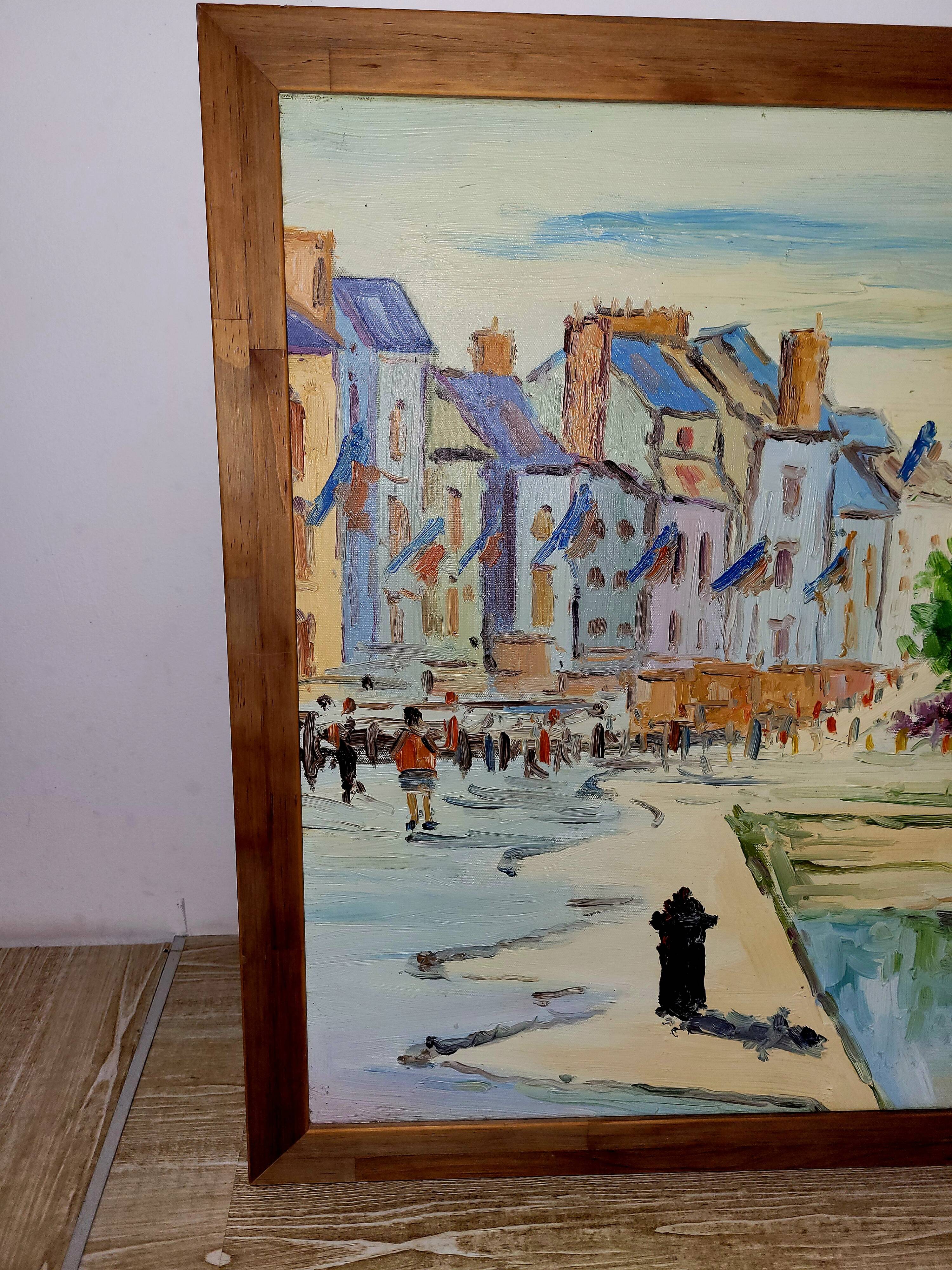 Tableau huile sur toile - Art Naïf - Vue du port Honfleur - Signé ...