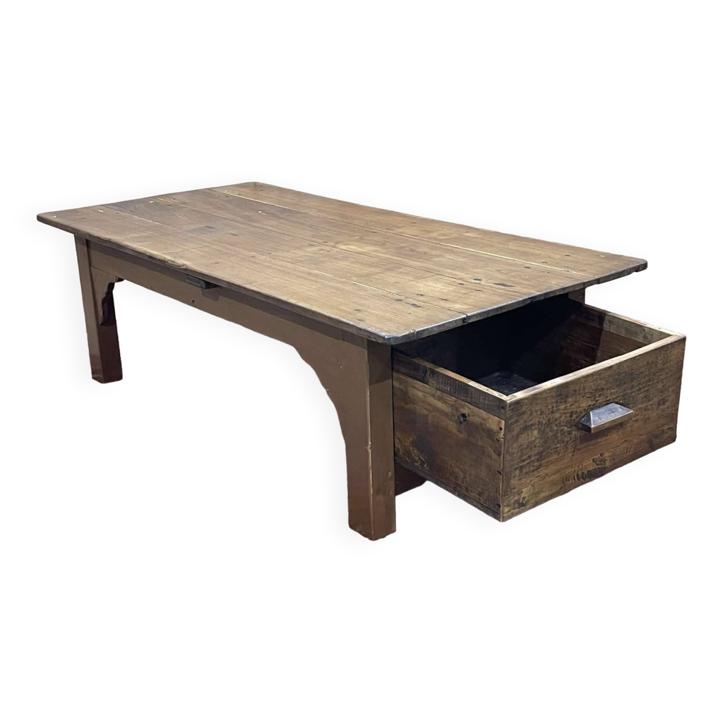 Table basse rustique en châtaignier des années 1930 | Selency