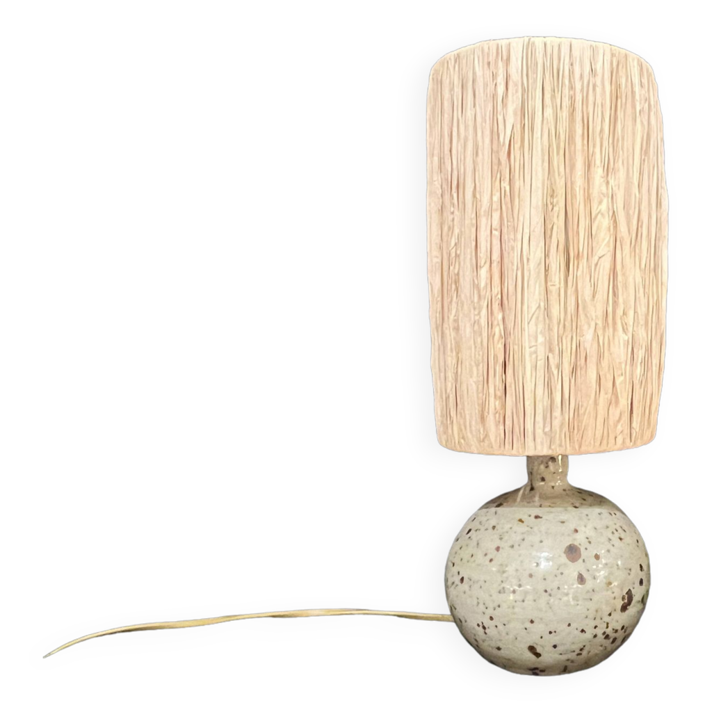 Lampe en grés pyrité vintage signée artiste Guy Baudat 1970 abat-jour ...