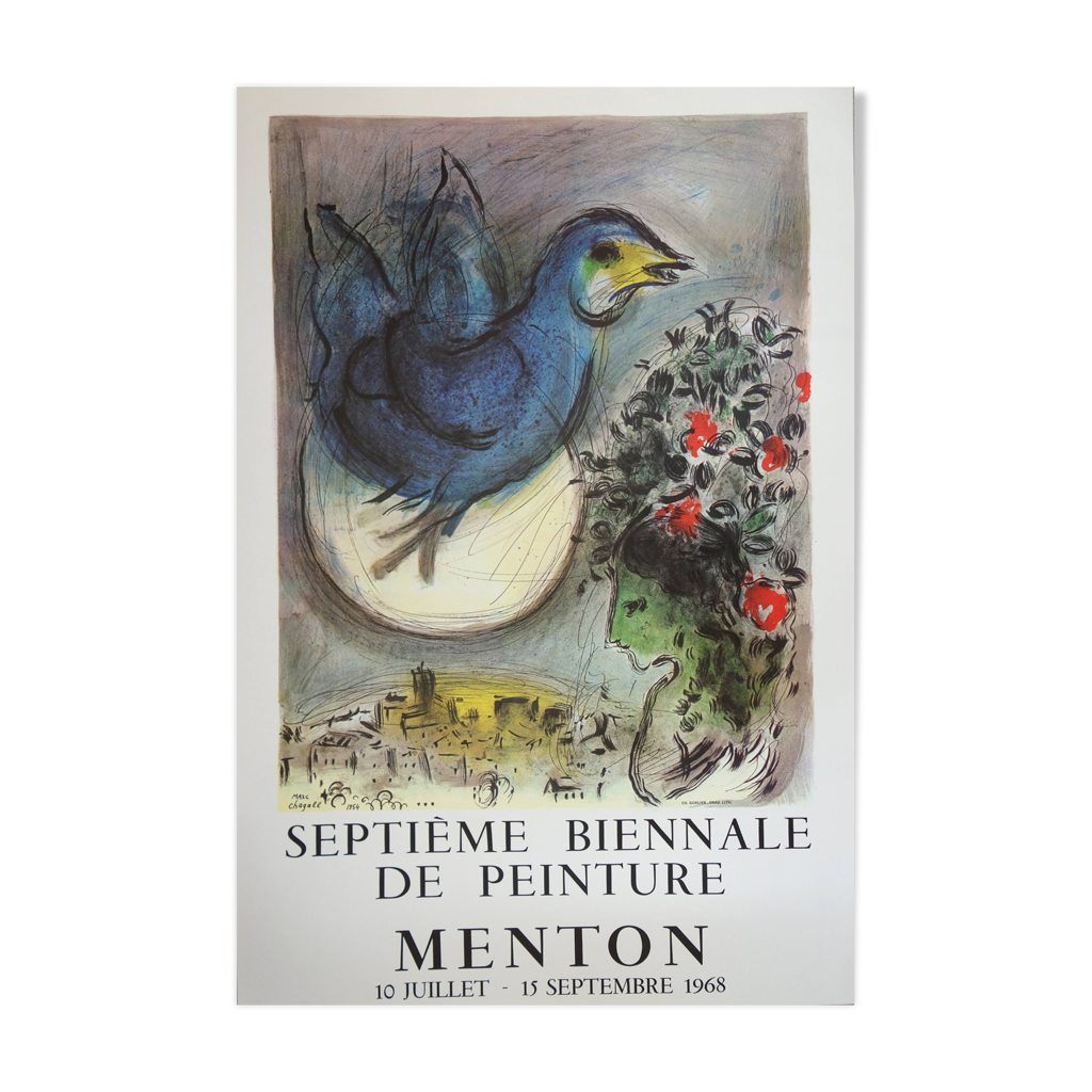 Marc CHAGALL : Colombe bleue, 1968, Affiche d’époque signée | Selency