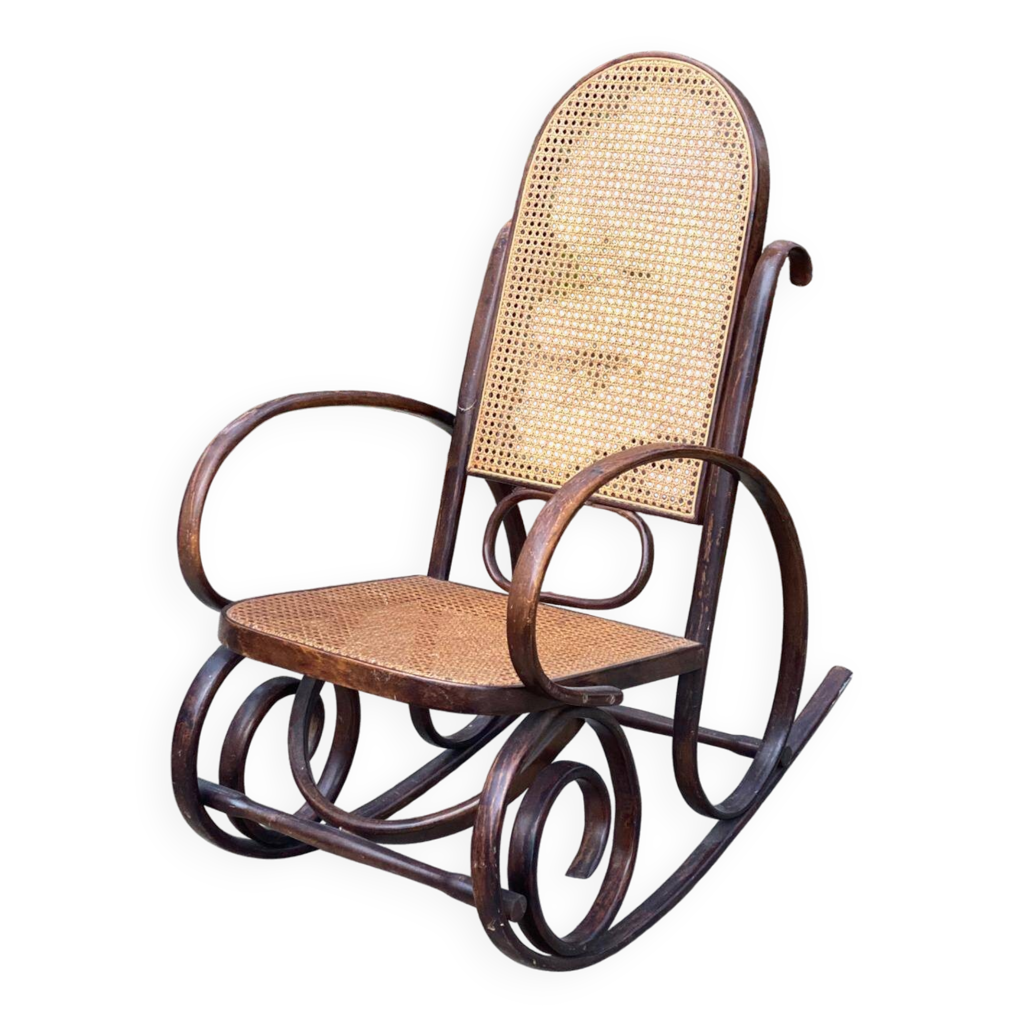 Rocking chair caned curved wood 1970 rattan rocking chair | Selency