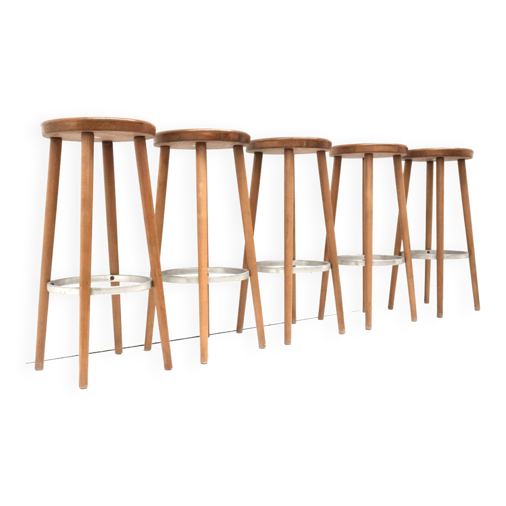 Ensemble de 5 tabourets de bar vintage fabriqués dans les années 1970 | Selency