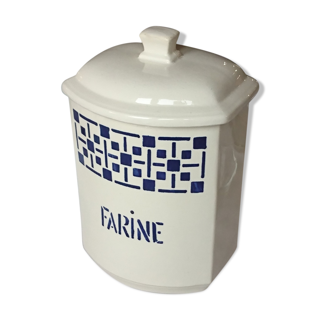 Pot à farine faïencerie Nouvelle France bleu et blanc | Selency