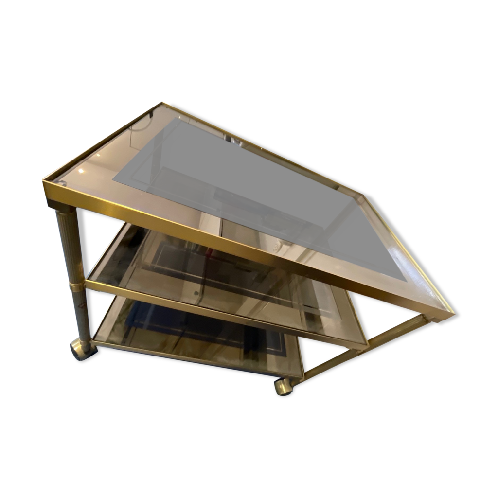 Desserte à roulettes en laiton et verre 70's, 3 niveaux, tablette du ...