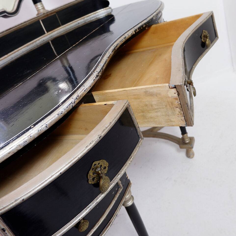 Napoleon III style dressing table in black lacquered wood and 3 mirrors ...