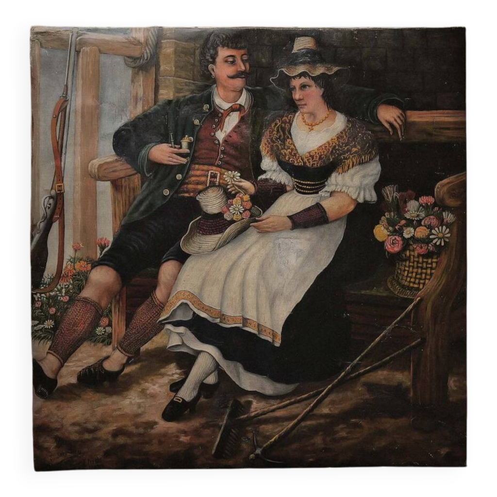 Tableau, couple de Bavarois, Huile sur toile, 1880 | Selency