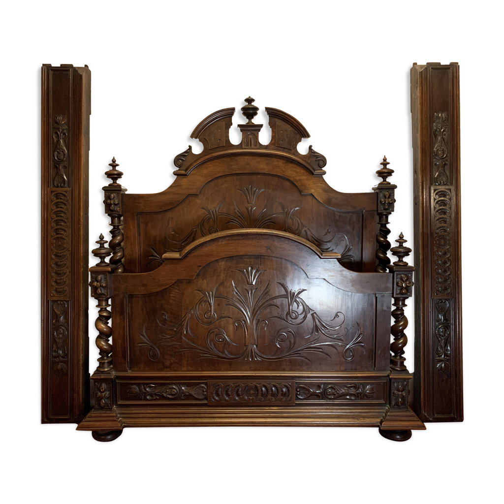 Lit de château renaissance / louis xiii en noyer massif | Selency