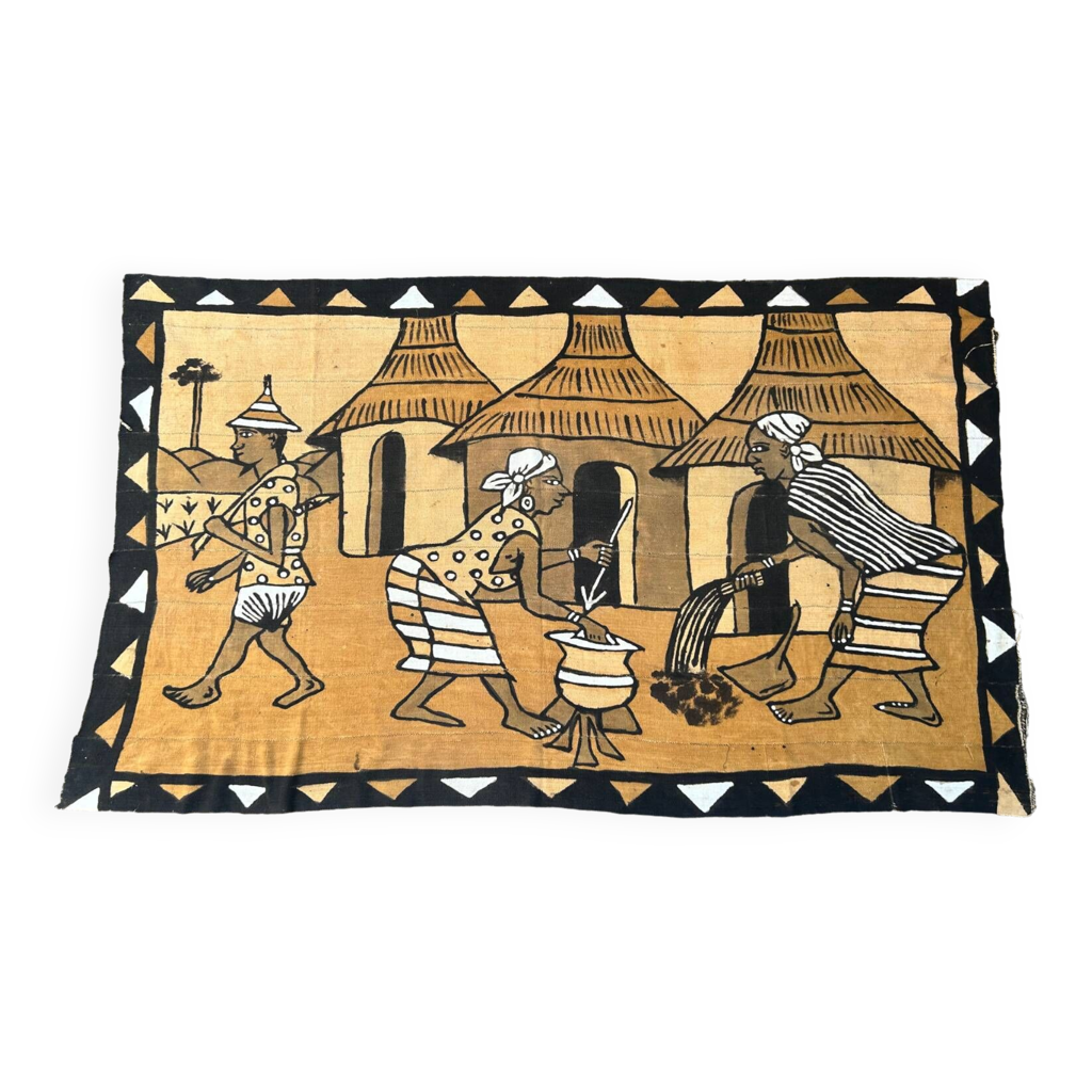 Grand bogolan, tenture ancienne, Mali Afrique, scene de vie, art ...