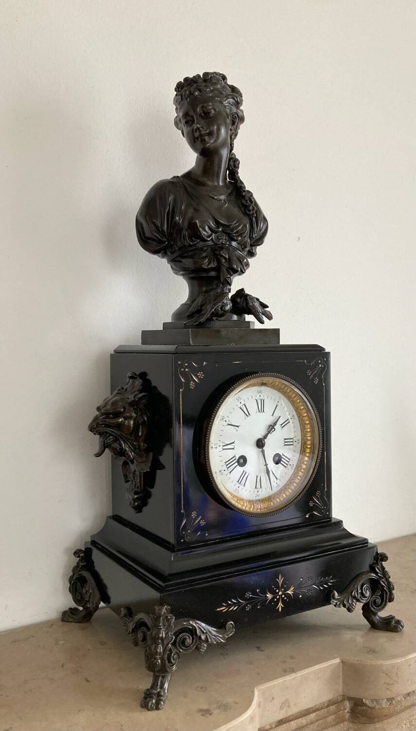 Pendule Napoléon III époque XIXe en marbre, régule et bronze, mouvement ...