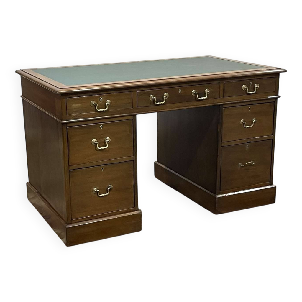 Bureau plat à caissons anglais fin XIXème en acajou et dessus cuir ...
