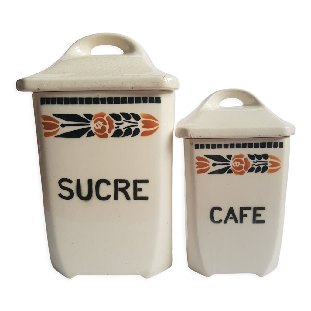 Duo de pots à épices, café sucre en faïence Badonviller Denise vintage ...